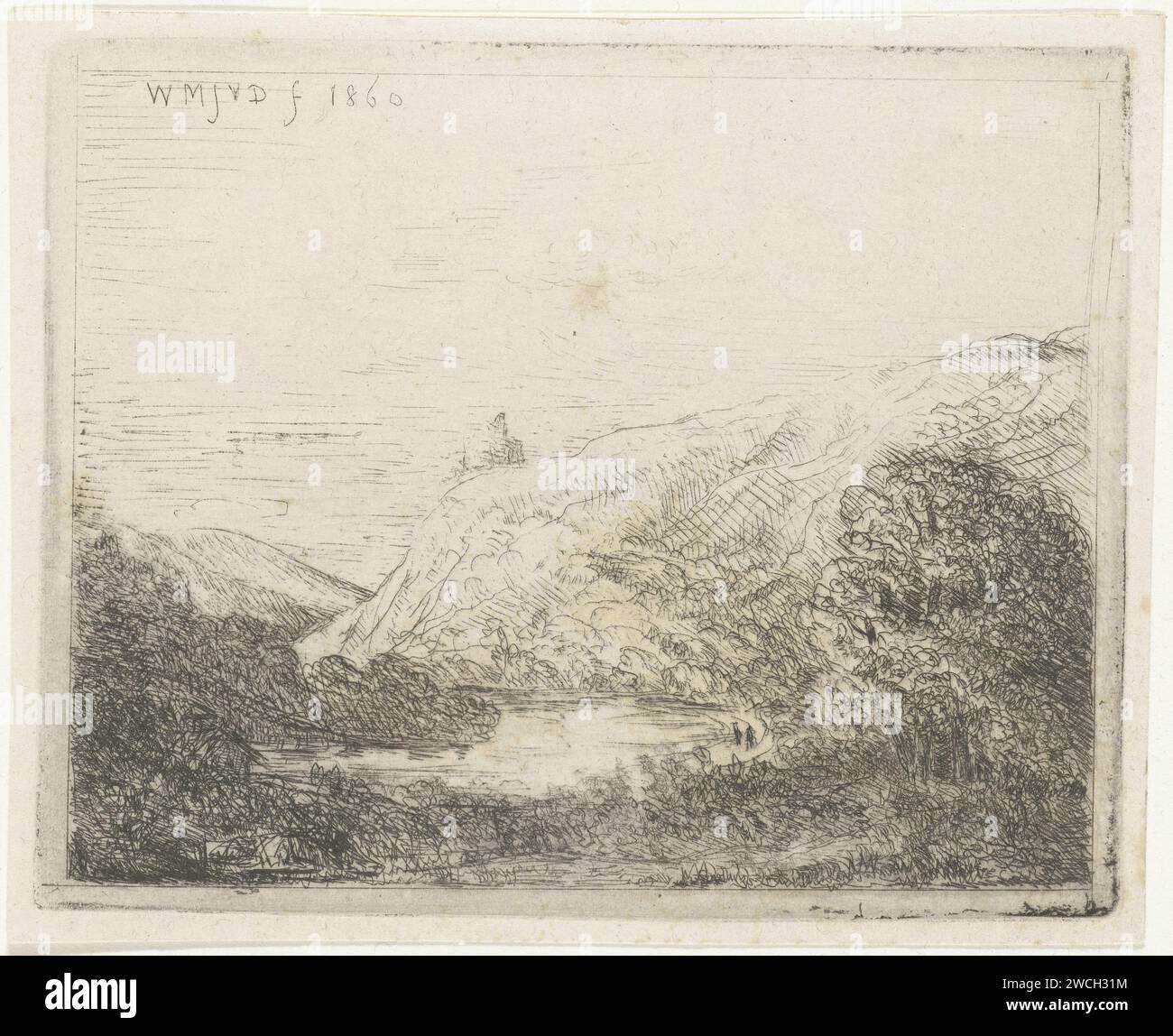 Mountain landscape with river, Willem Matthias Jan van Dielen, 1860 ...
