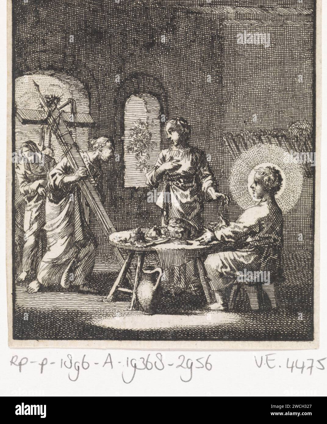 Christ and the Personified Soul are shown indoors the cross, Jan Luyken, 1714 print Amsterdam ...