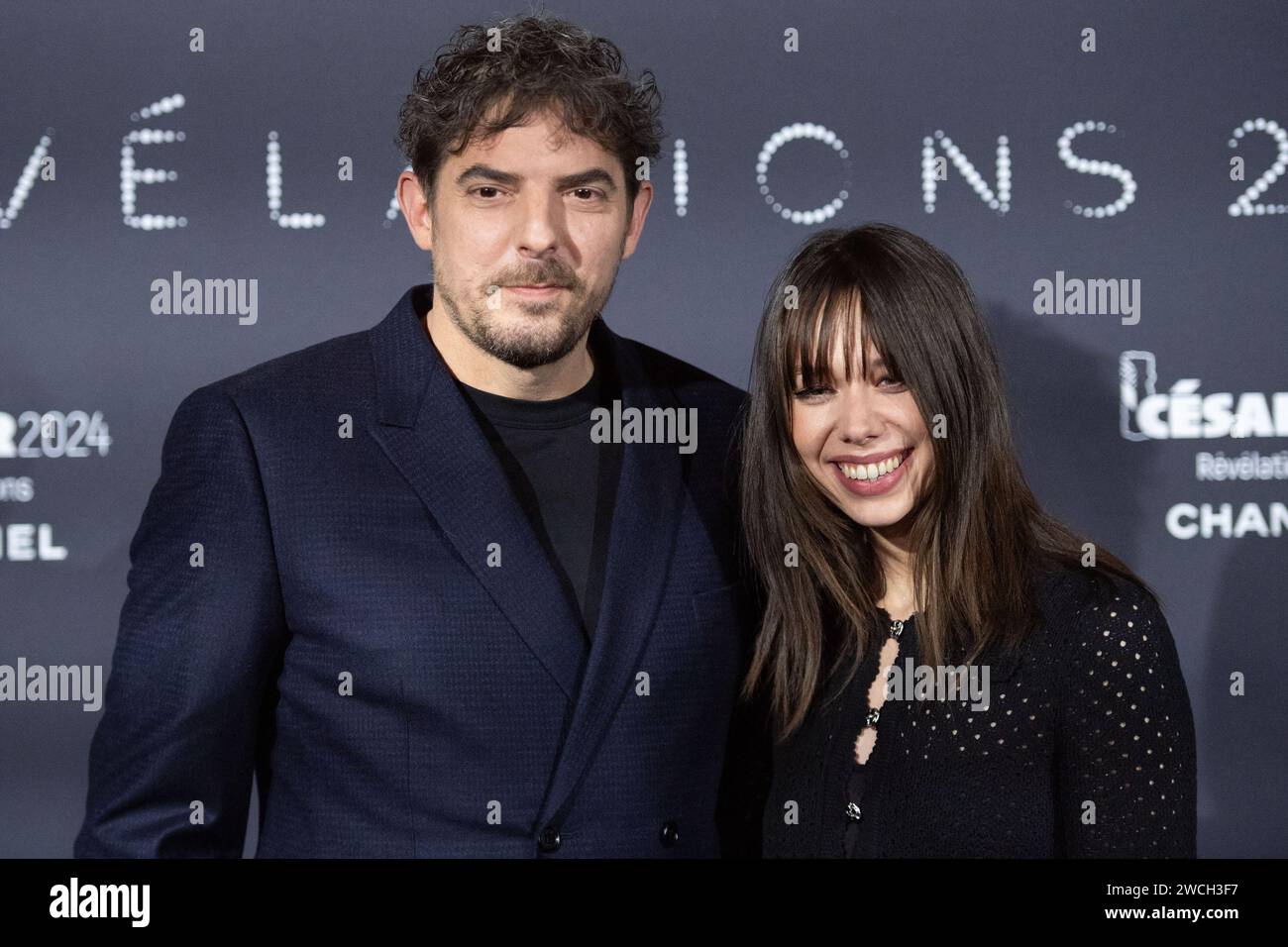 Paris, France. 15th Jan, 2024. Damien Bonnard and Kim Higelin attending ...