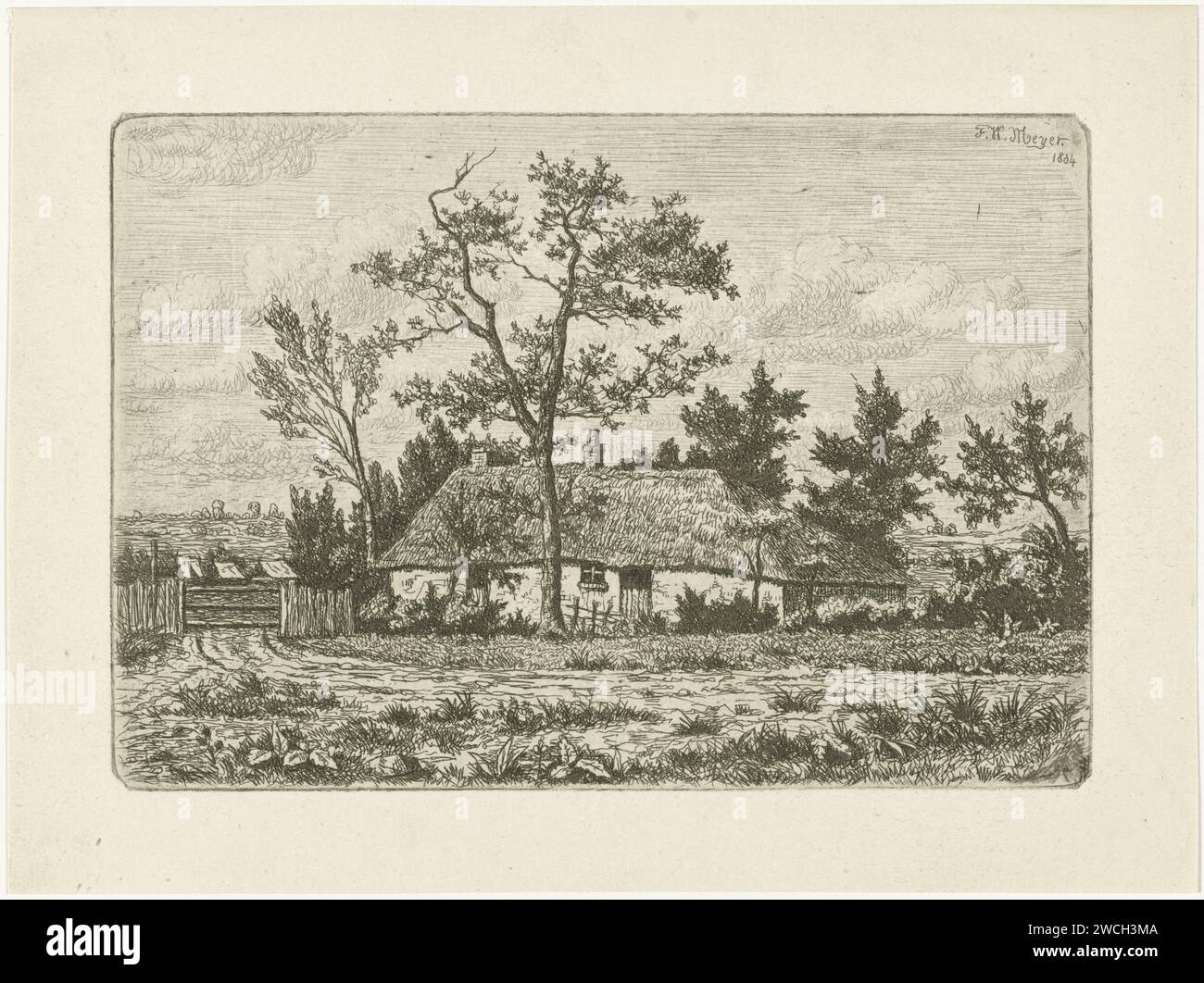 Hofstede, F.W. Meyer (engraver), 1864 print Landscape with a farm or ...