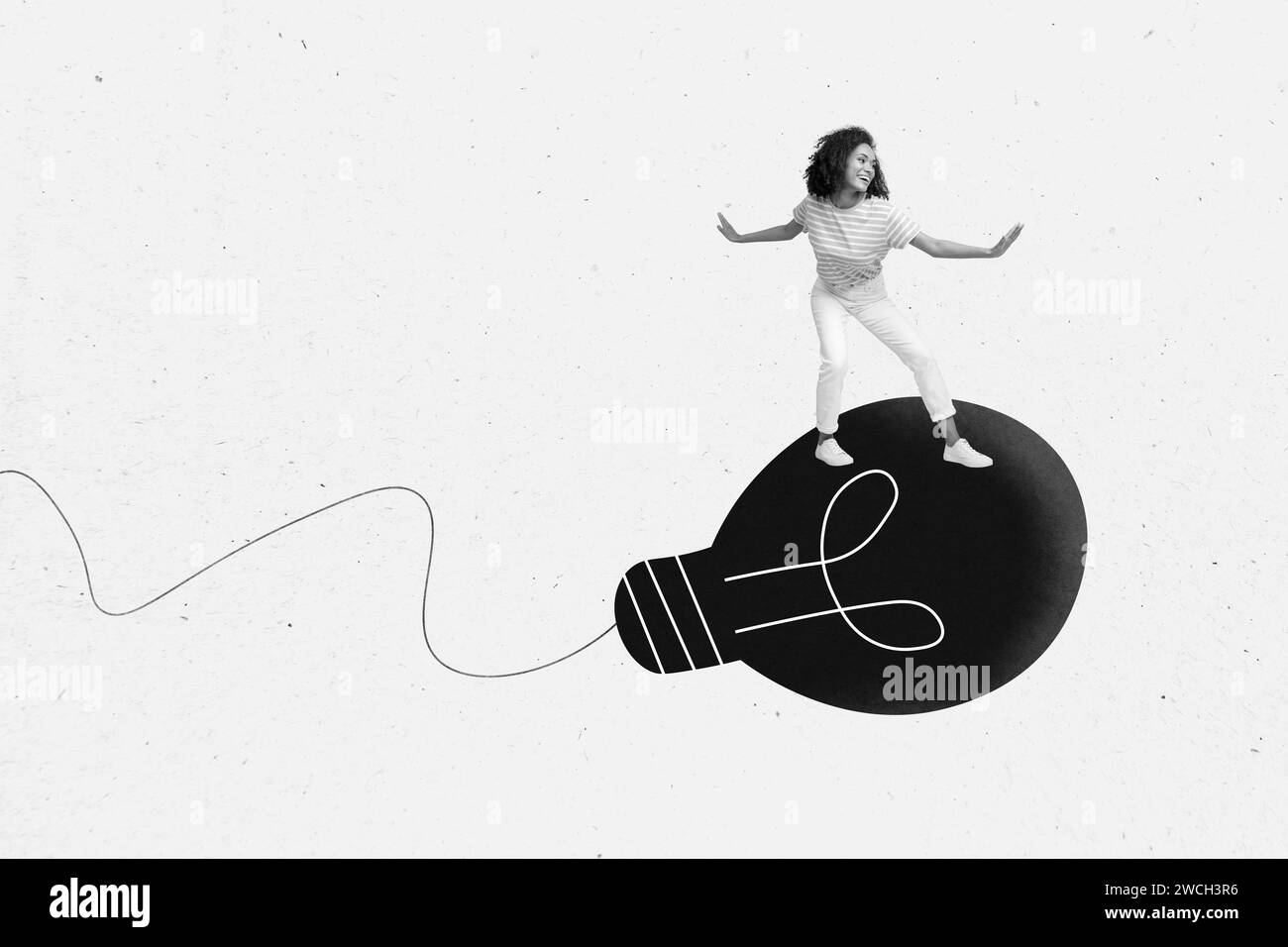 Horizontal creative surreal photo collage of excited crazy woman ...