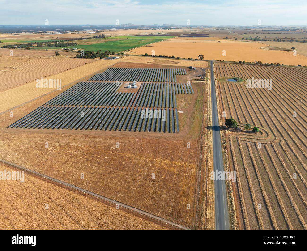 Aerial solar farm country road hi-res stock photography and images - Alamy