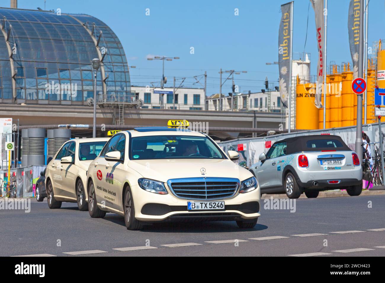 Berlin, Germany - June 03 2019: Couple of taxis leaving Berlin ...