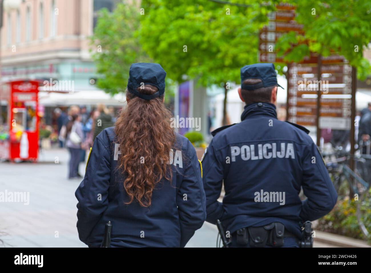 Zagreb, Croatia - April 13 2019: Police officers (Policija) patrolling ...