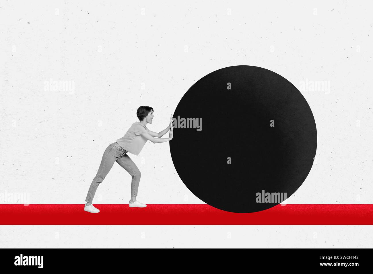 Horizontal photo collage of miniature black white gamma woman work hard ...