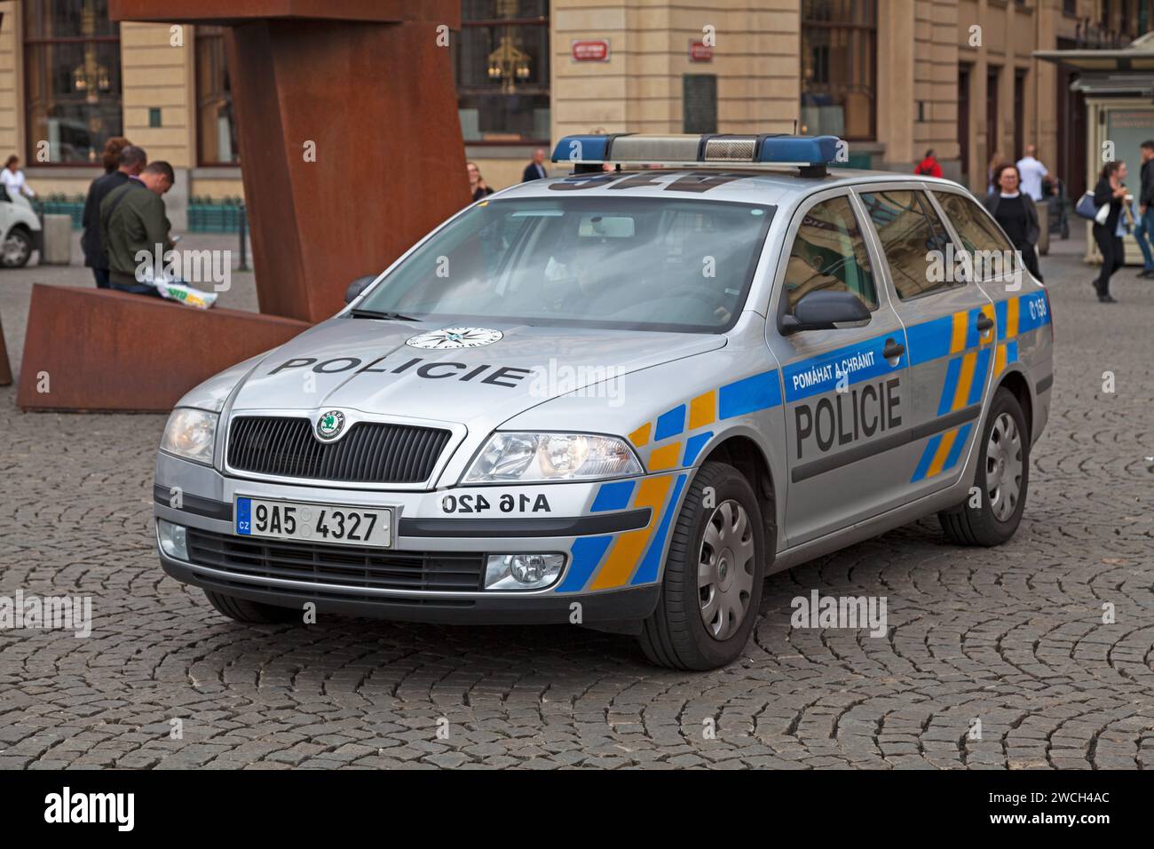 Prague, Czech Republic - June 14 2018: Two police officers waiting ...