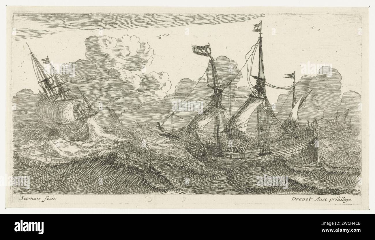 Sailing ships on Ruige Zee, Anonymous, After Reinier Nooms, 1650 - 1738 ...