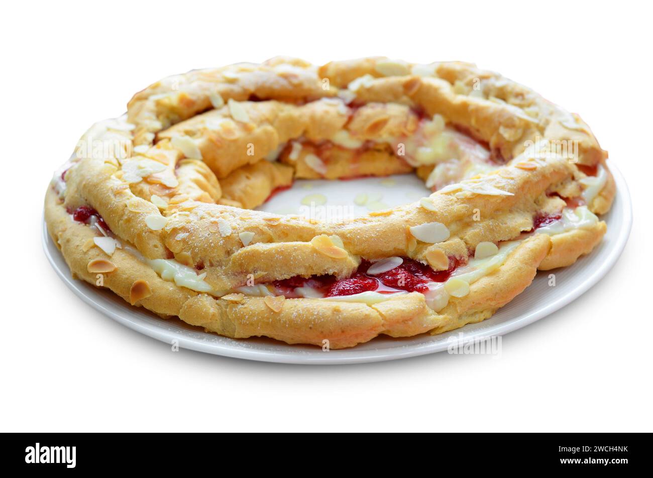 Strawberry Choux Pastry Cake with Vanilla Custard on White Isolated ...