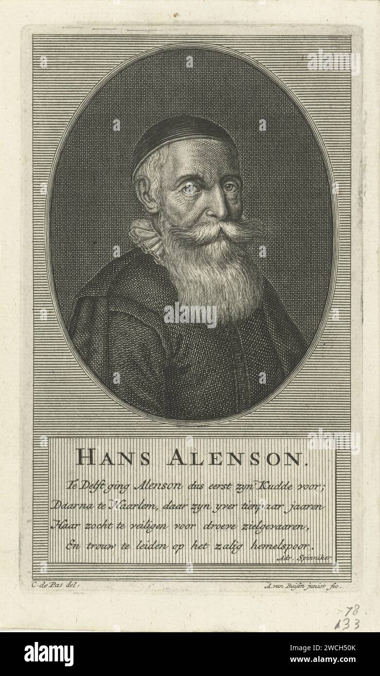 Portrait of Hans Alenson, Andries van Buysen jr., After Crispijn van de ...