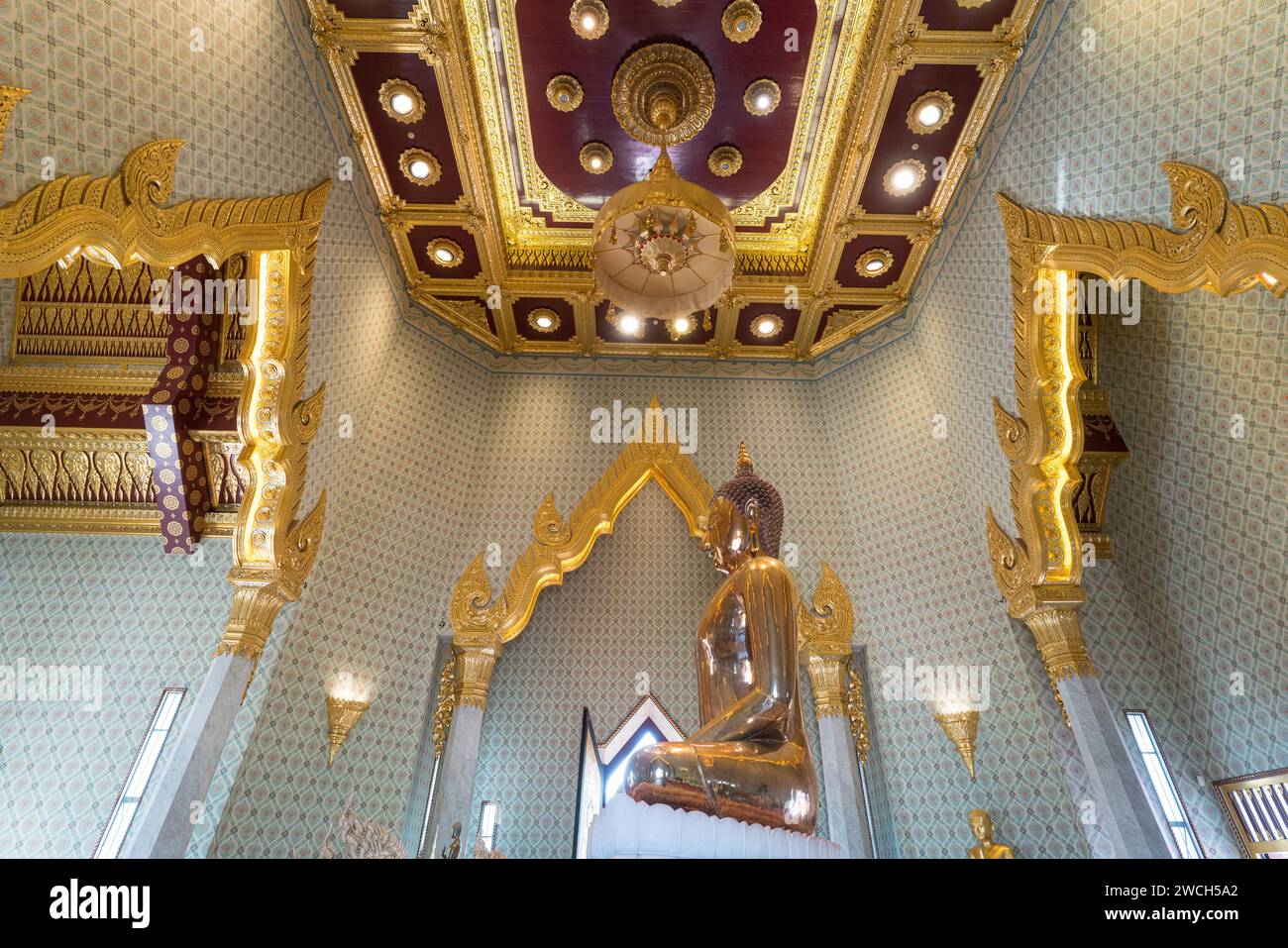 Bangkok, Thailand - Dec 6, 2023: The interior of Wat Traimit Withayaram ...