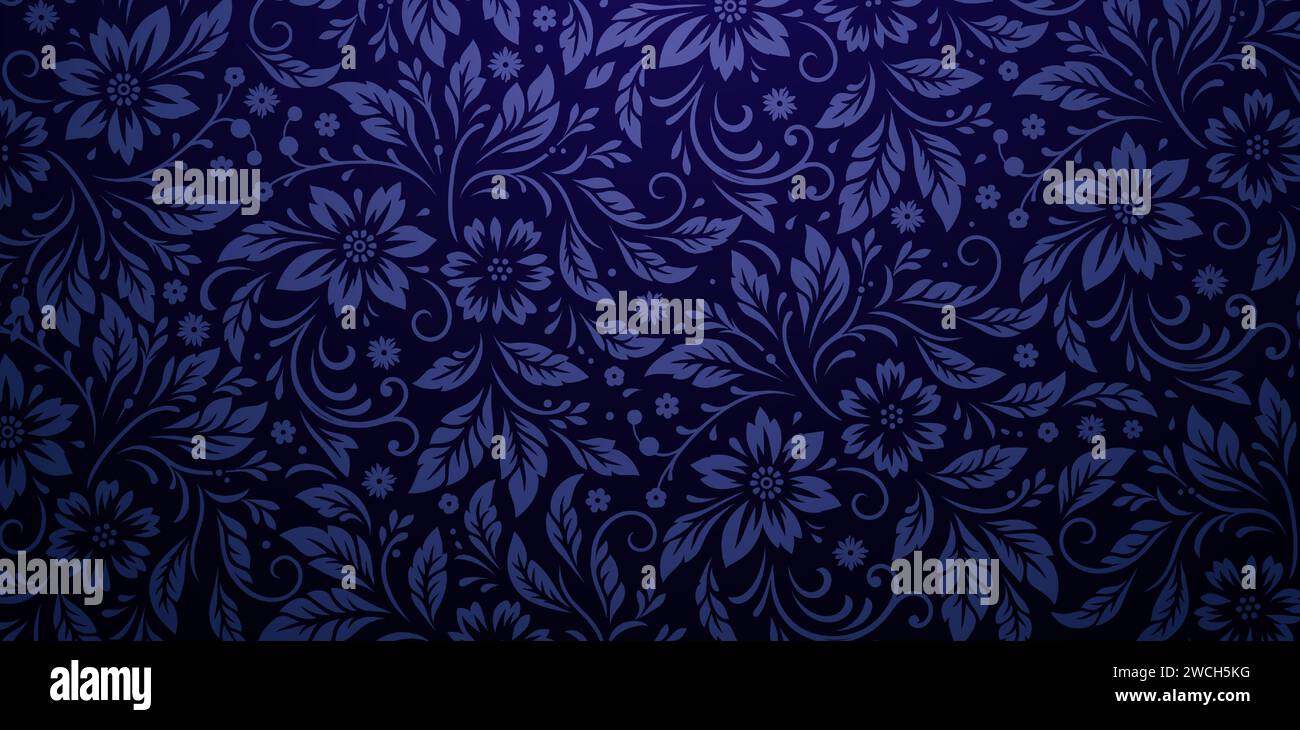 Seamless floral pattern with blue flowers daisy on a dark blue backgrounds for textile wallpaper ...