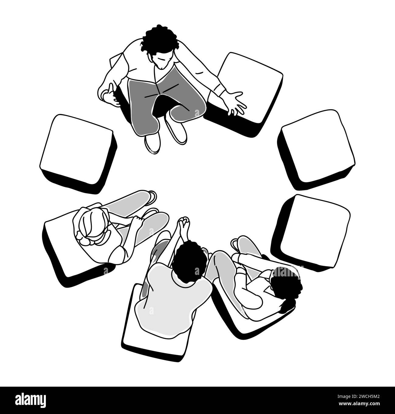 Team of business people sitting in circle top view Stock Vector Image ...