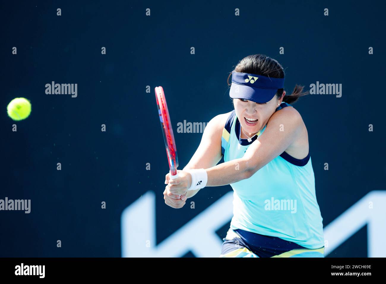 Melbourne, Australia. 16th Jan, 2024. Zhu Lin of China returns a shot during the women's singles ...