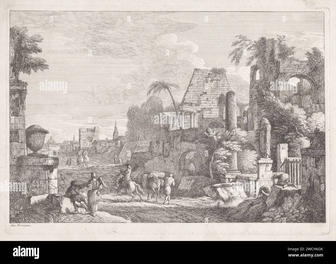 Landscape with ruins and travelers, Davide Antonio Fossati, after Marco ...