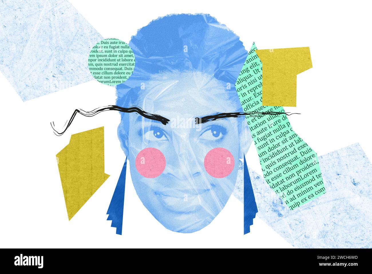 Creative collage picture illustration blue effect happy funny young ...