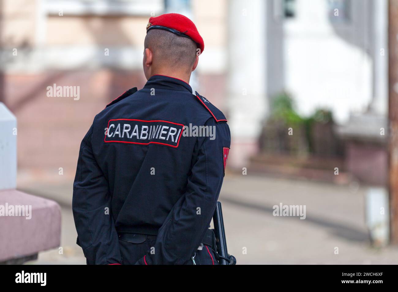 Chisinau, Moldova - June 26 2018: Officer of the Carabinieri guarding ...