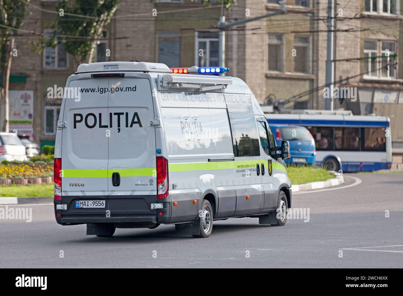 Chisinau, Moldova - June 26 2018: Police van of the Poliția in patrol ...
