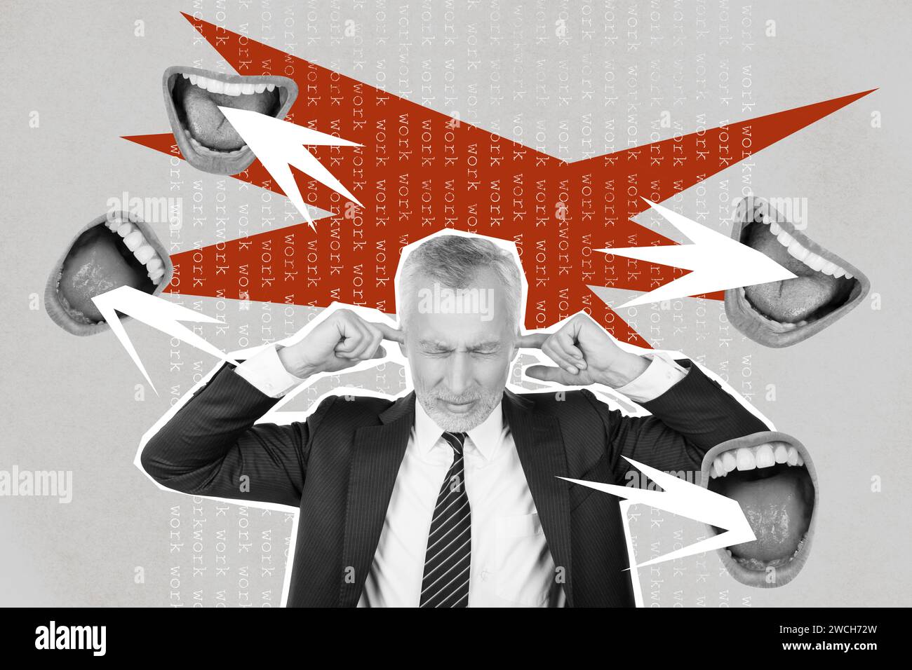 Collage creative poster black white filter scream abstract element ...