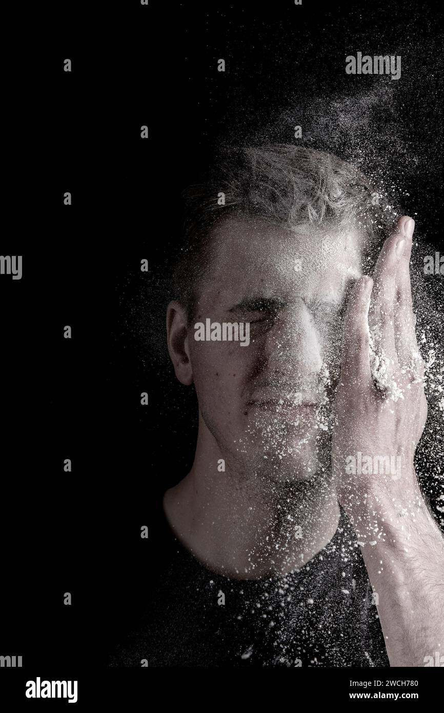 A slap on the face. Flour is poured onto the palm. The frozen face is ...