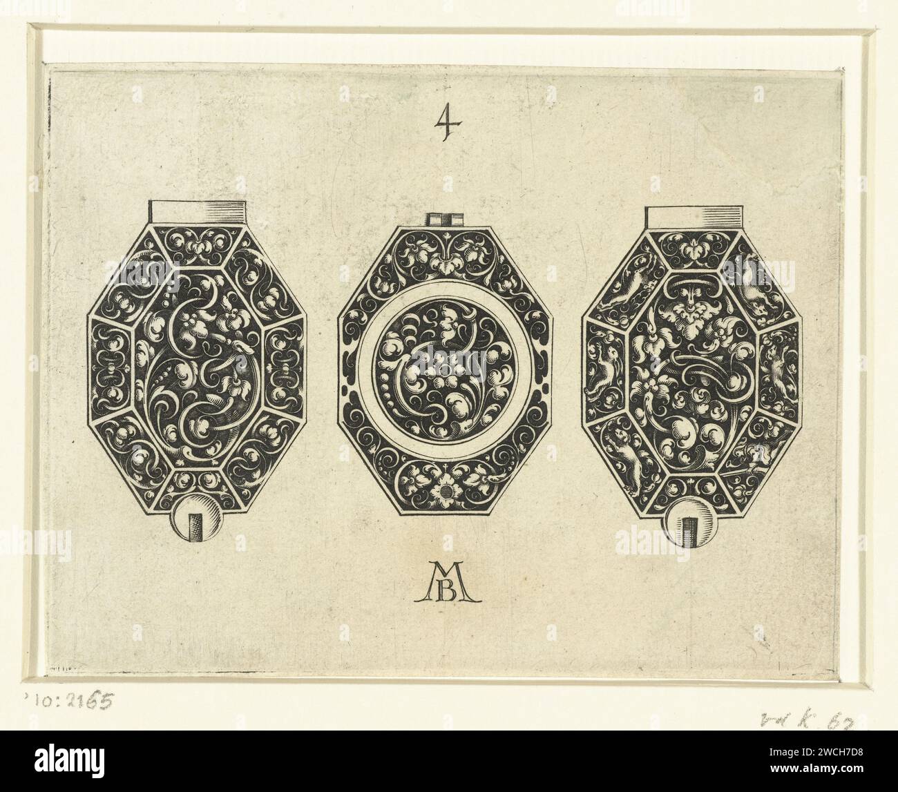 Octagonal dial between two octagonal watch cabinets, Michiel le Blon, c ...