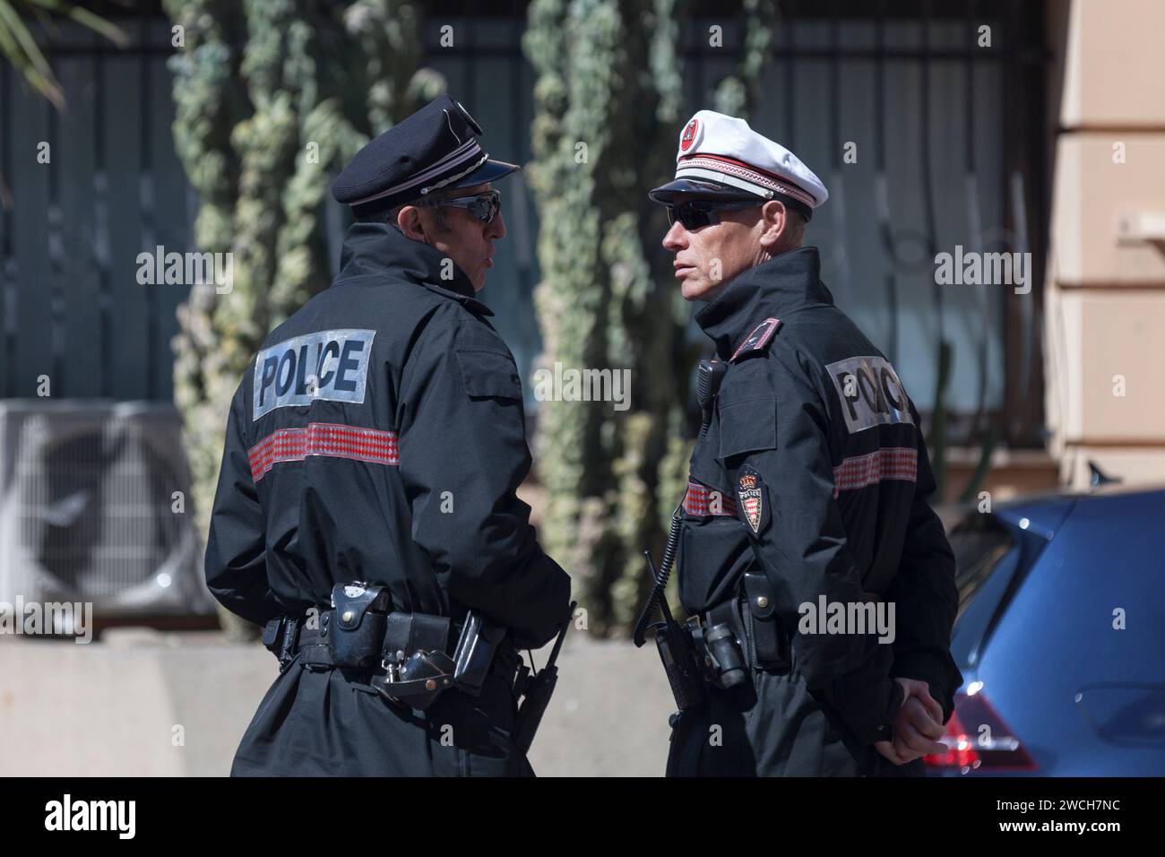 Monaco - March 28 2019: Two police officers discussing in the street ...