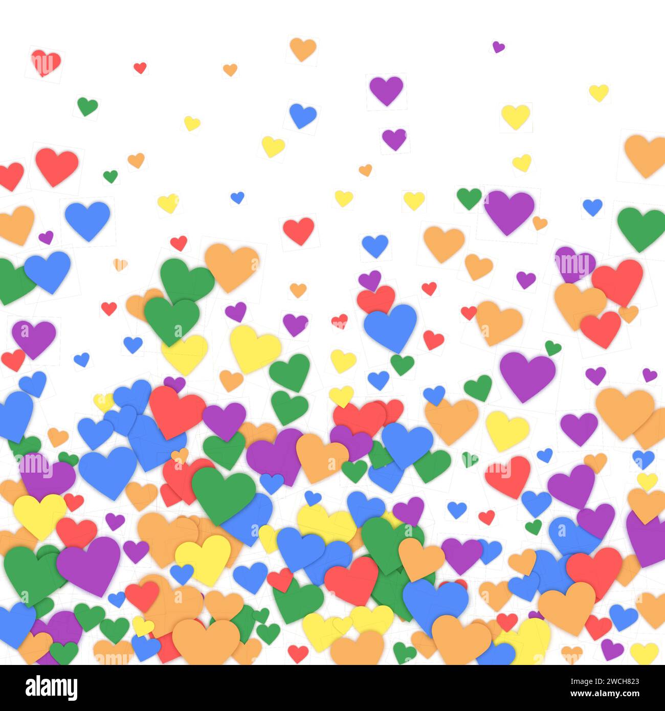 Falling hearts valentine card template. Rainbow colored scattered ...