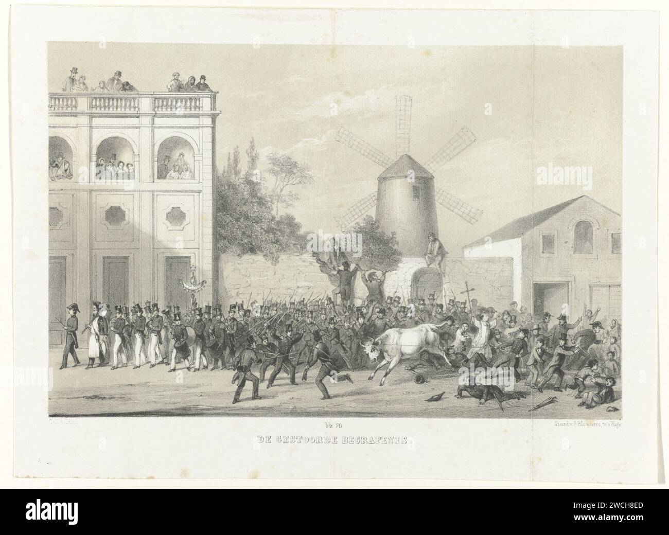 Funeral of Cremer disturbed by a bull, 1826, Carel Christiaan Antony ...
