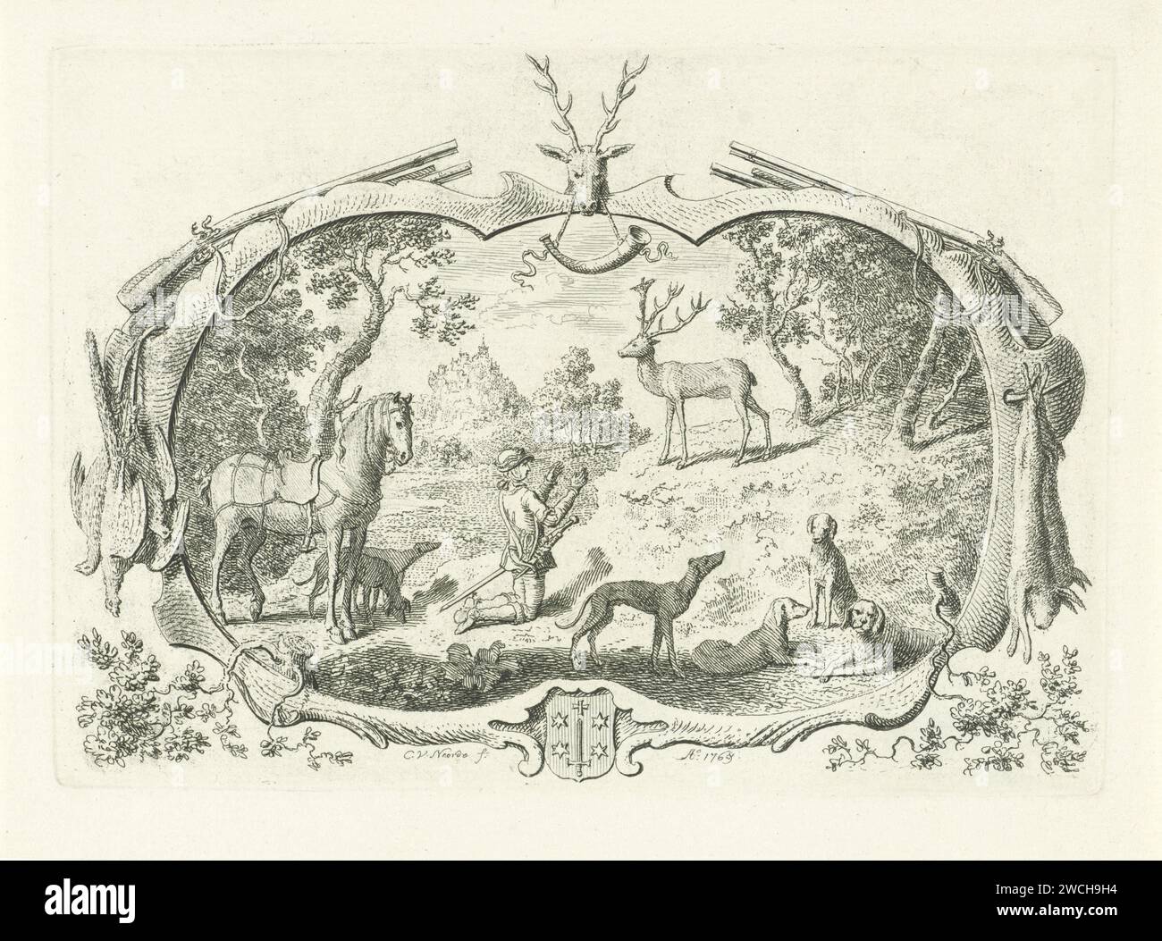 H. Hubertus, Cornelis van Noorde, 1768 - 1769 print Saint Hubert is ...