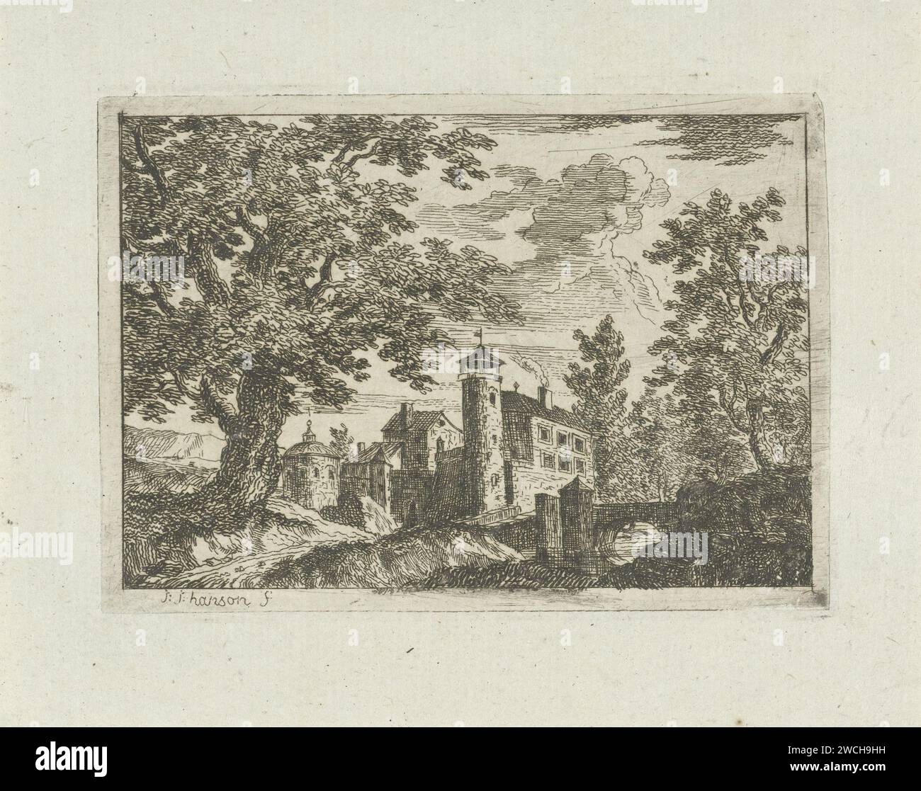 Castle in a landscape, Jean Joseph Hanson, 1741 - 1799 print Castle and ...