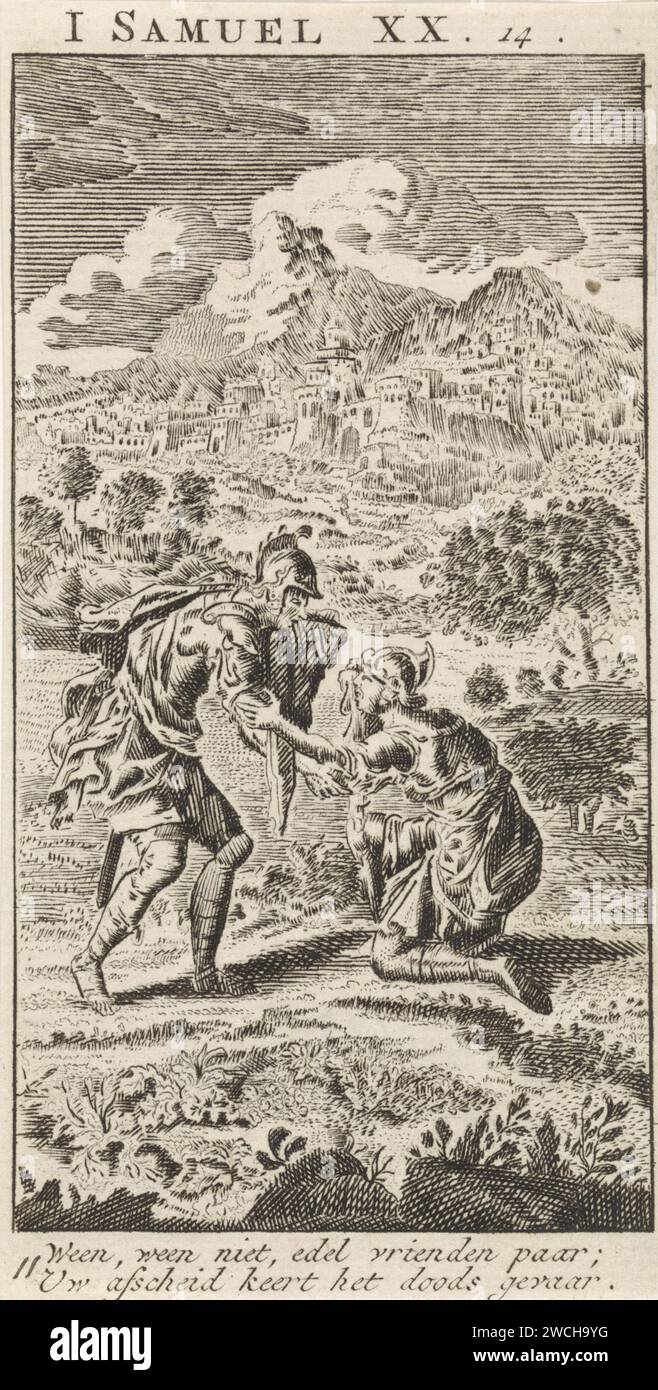 Farewell to David and Jonathan, Anonymous, After Jan Luyken, 1712 print Amsterdam paper etching ...