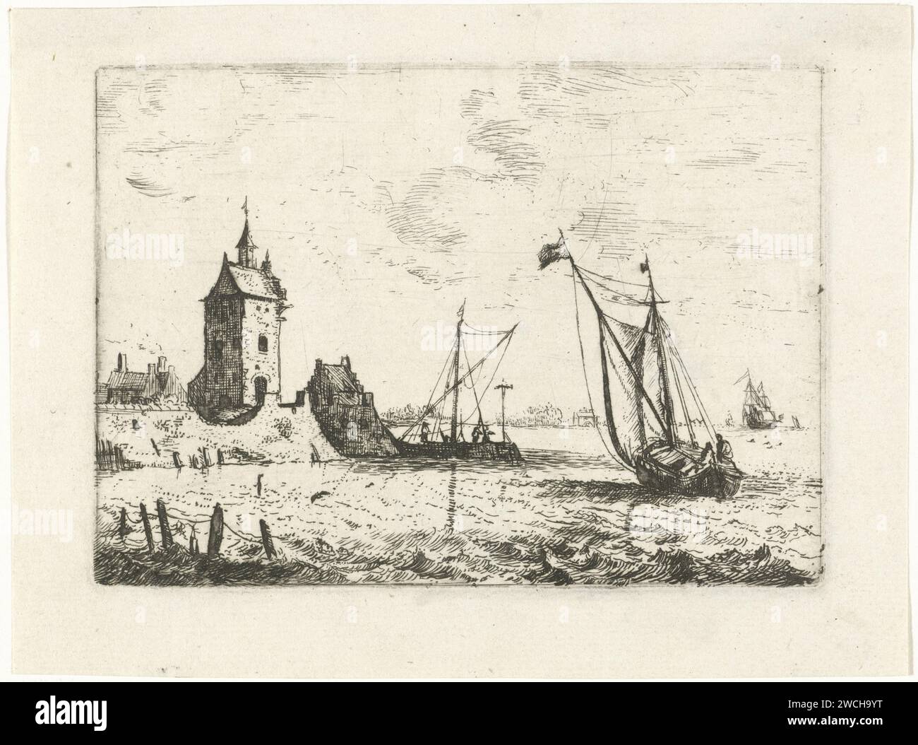 Harbor face with a watchtower, Bonaventura Peeters (I), 1624 - 1652 ...