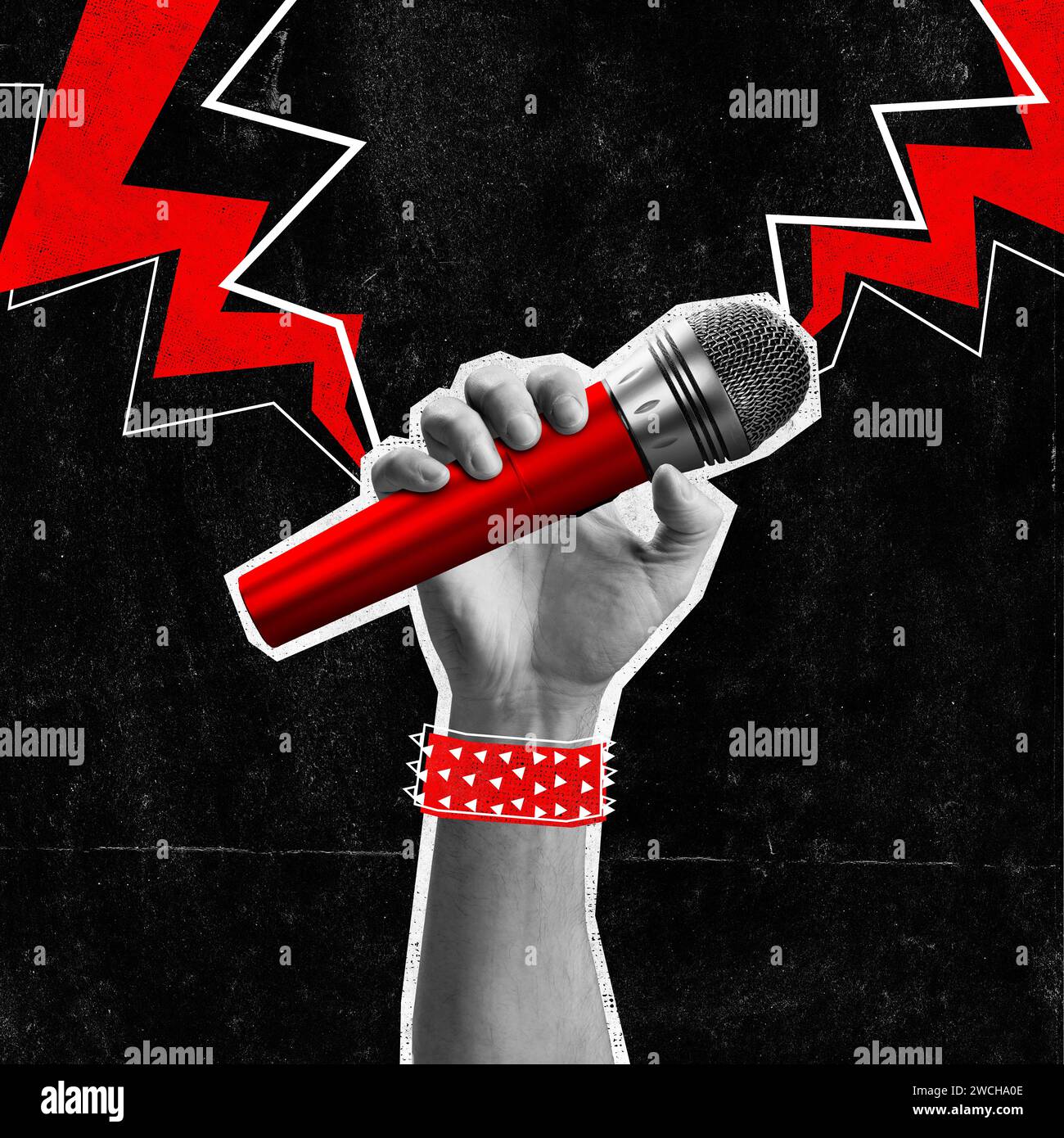 Poster. Contemporary art collage. Power punk Ballad. Hand, pulsing like ...