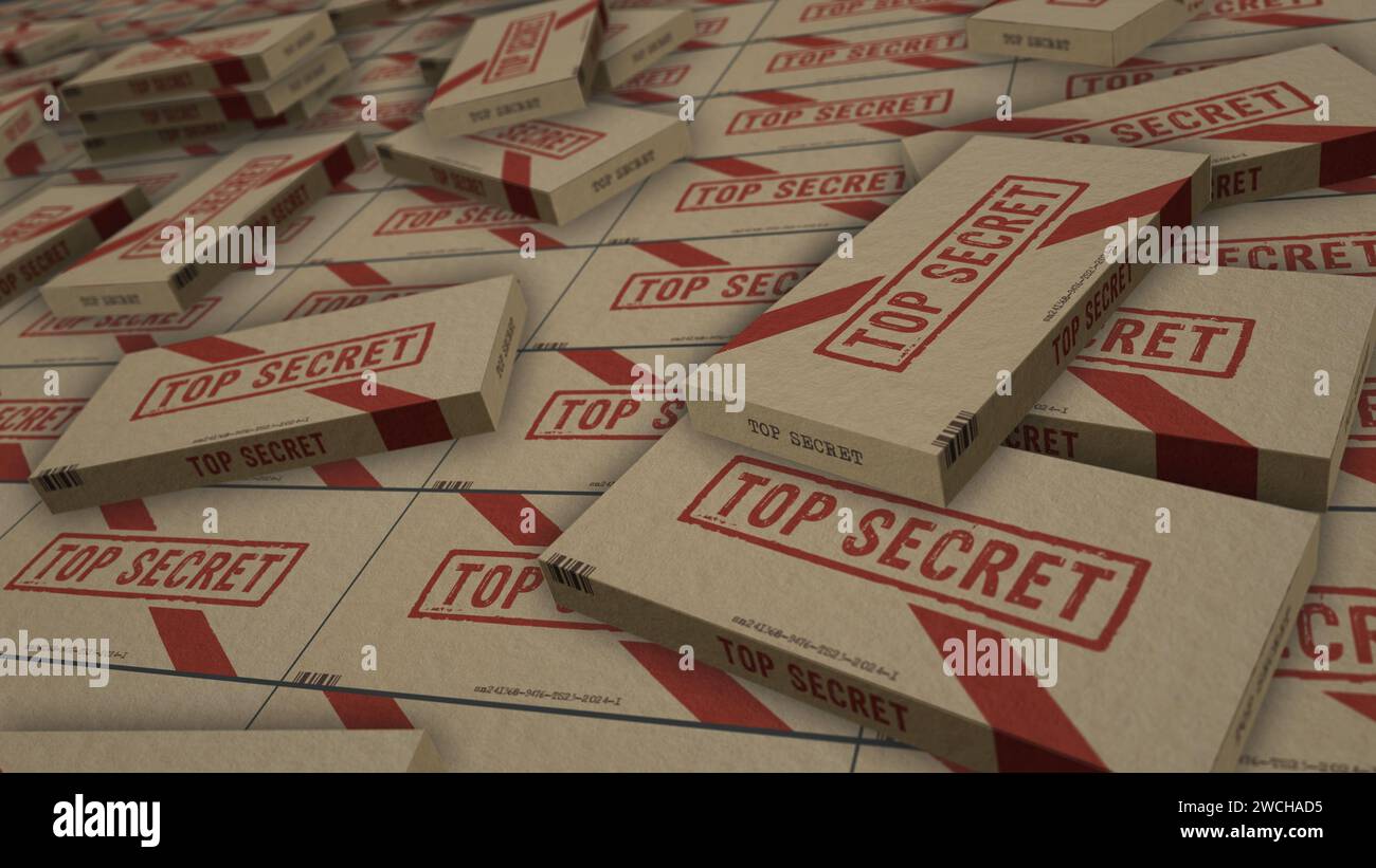 Top secret box production line. Confidential documents cardboard pack ...