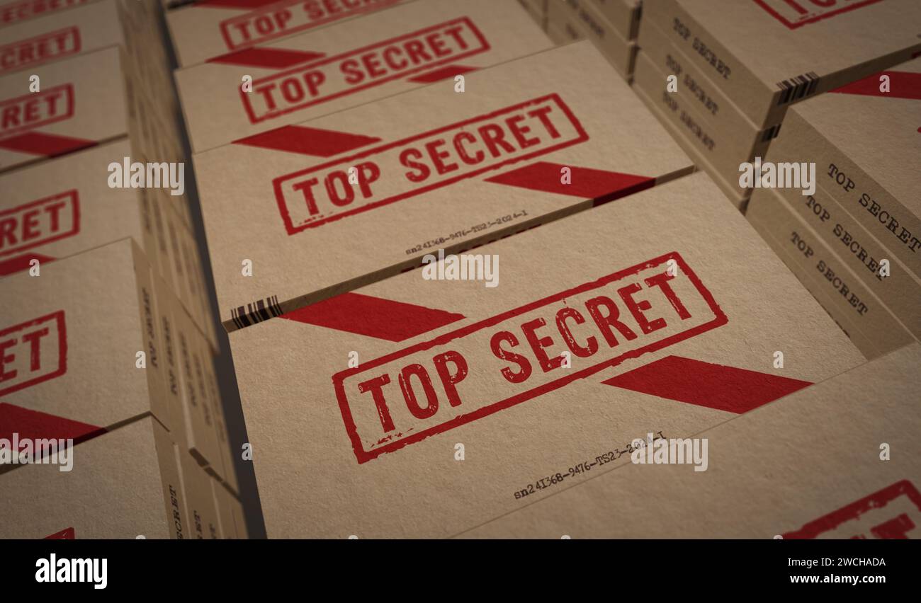 Top secret box production line. Confidential documents cardboard pack ...