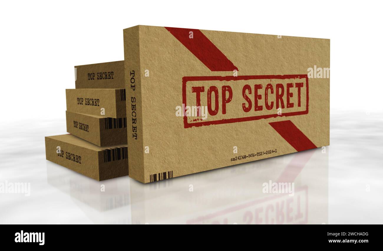 Top secret box production line. Confidential documents cardboard pack ...
