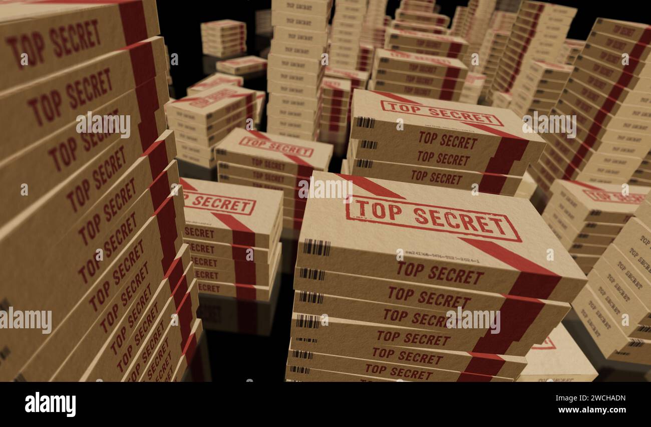 Top secret box production line. Confidential documents cardboard pack ...