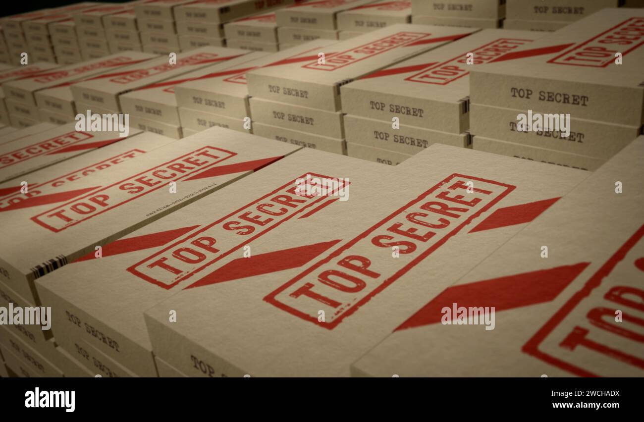 Top secret box production line. Confidential documents cardboard pack ...