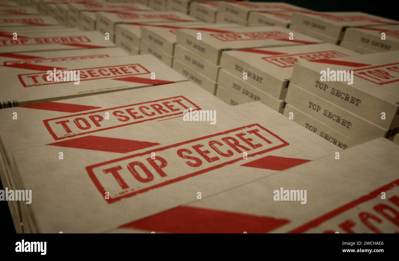 Top secret box production line. Confidential documents cardboard pack ...