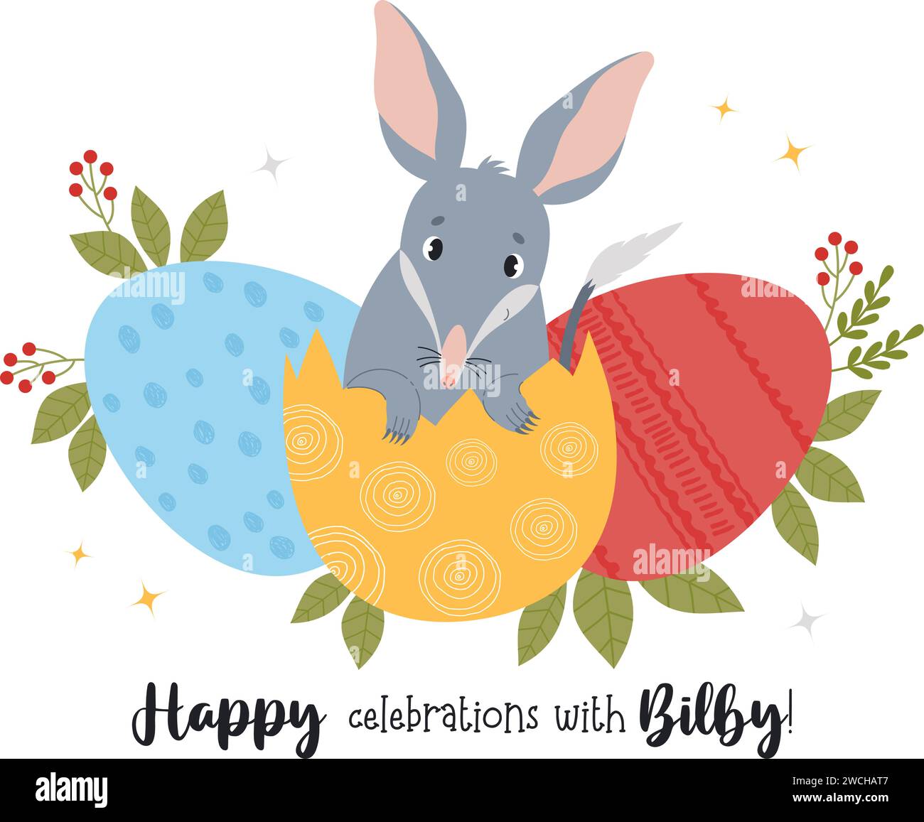 Cute bilby with Easter eggs. Australian animal is wild mammal. Easter ...