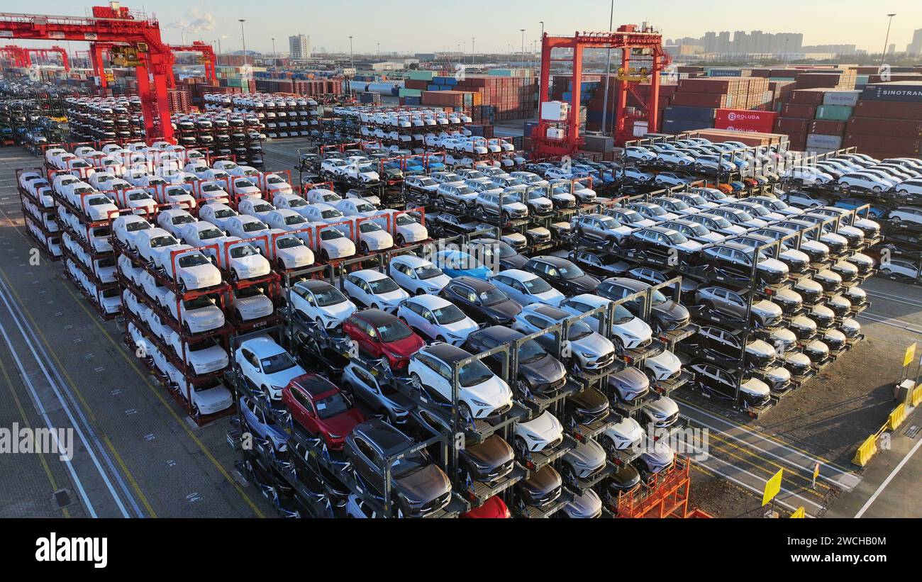 SUZHOU, CHINA - JANUARY 15, 2024 - A batch of cars are exported ...