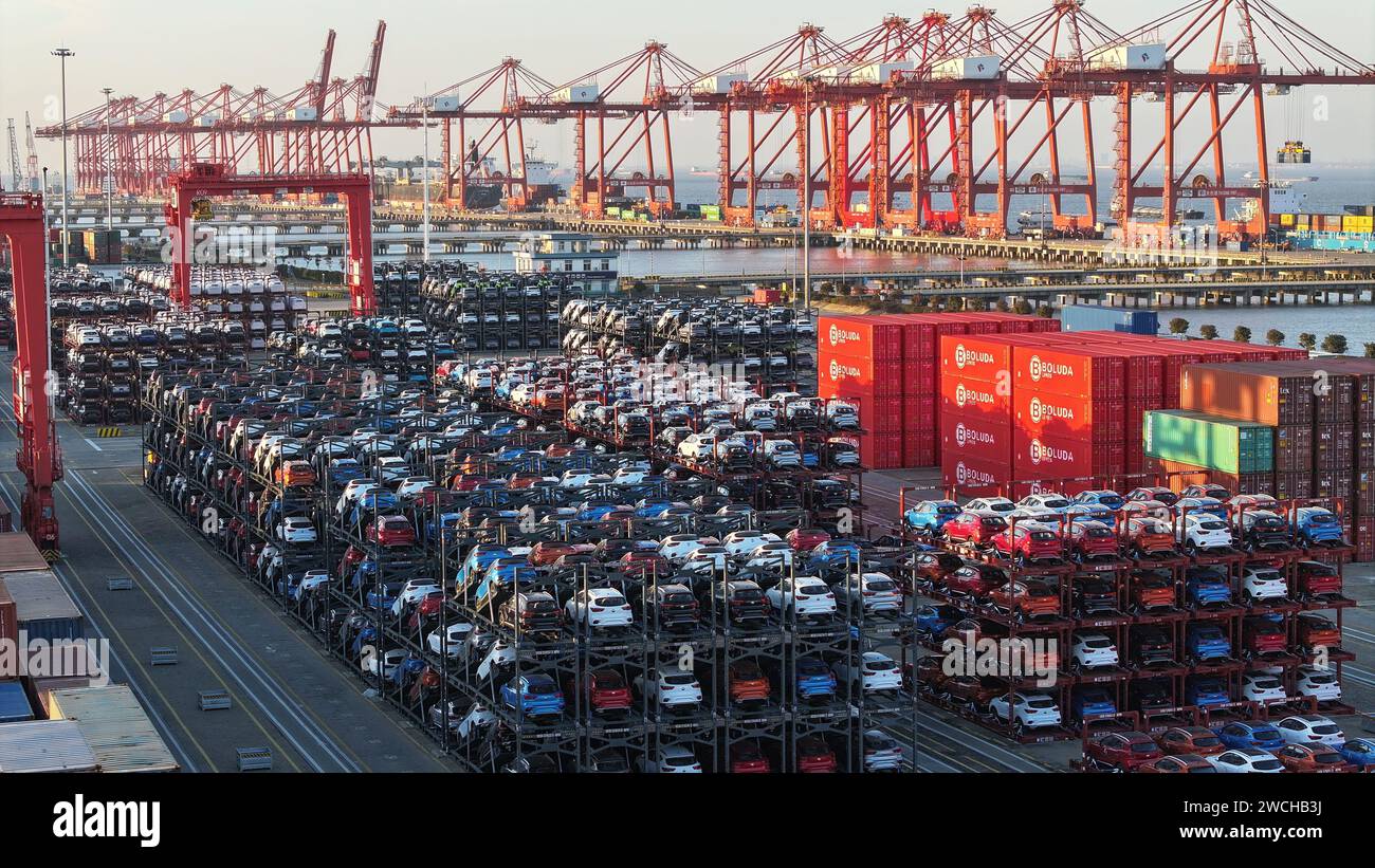 SUZHOU, CHINA - JANUARY 15, 2024 - A batch of cars are exported ...