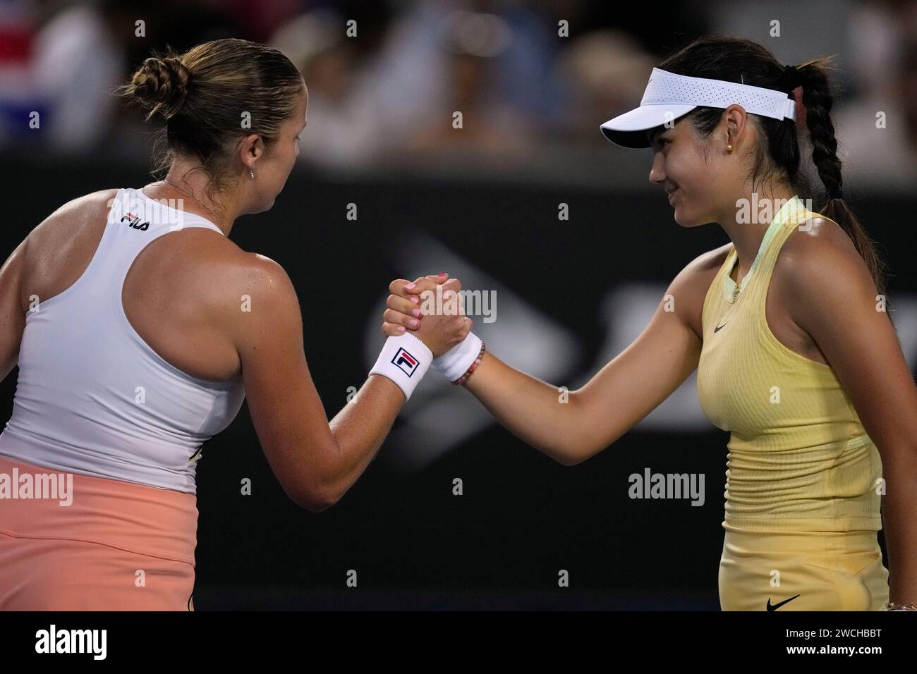 Emma Raducanu, right, of Britain is congratulated by Shelby Rogers of ...