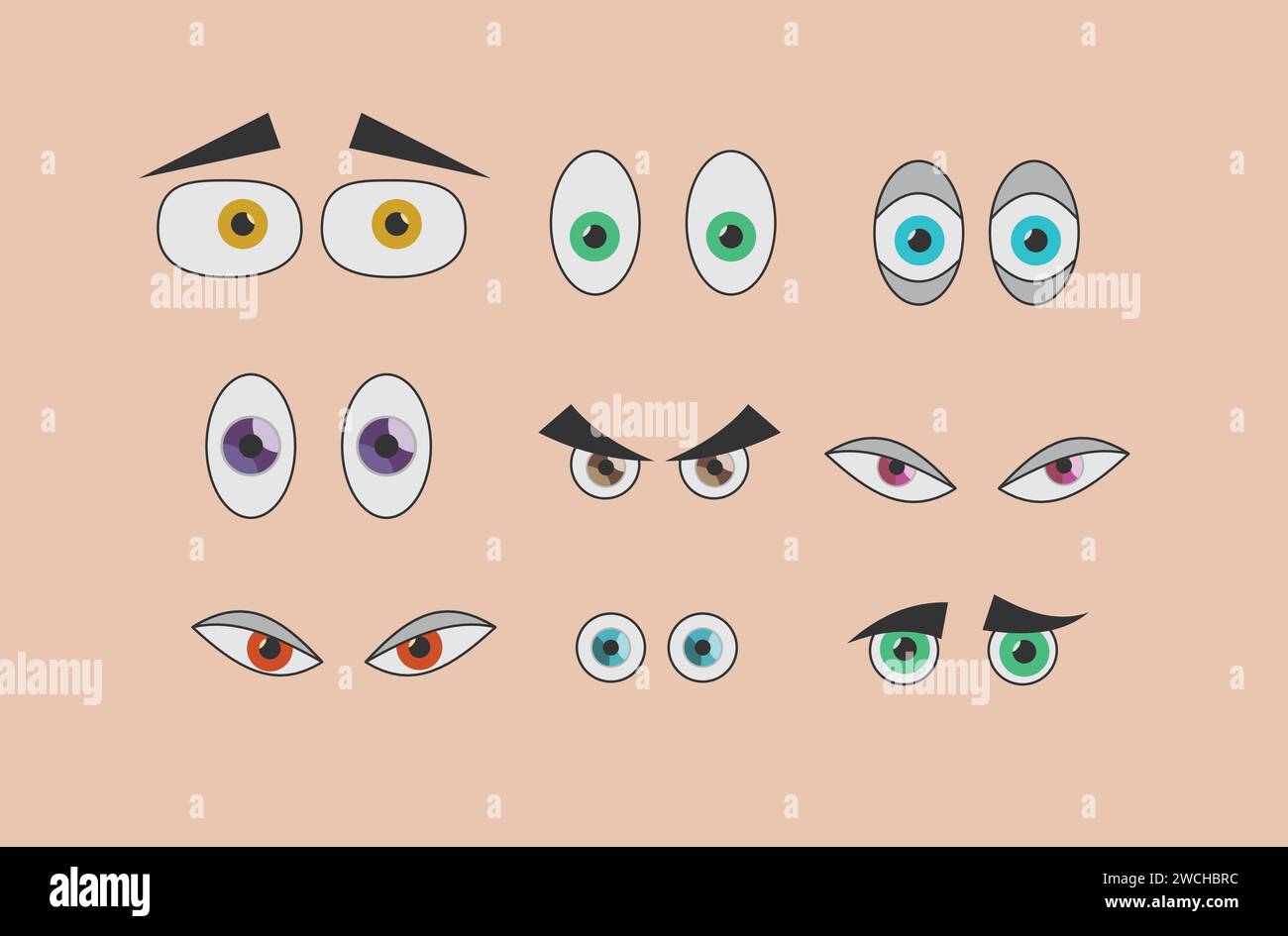 A set of eyes. Cartoon multicolored eyes. Emotional eyes. Surprised ...