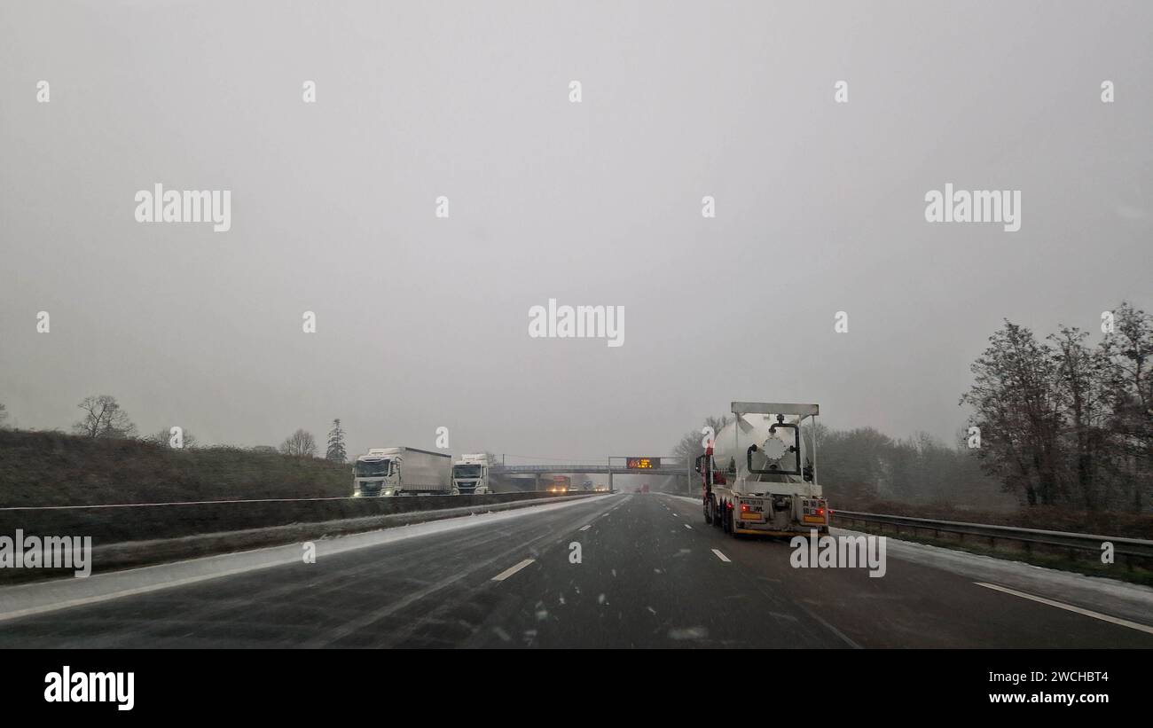 Driving on A4 highway, Champagne region, Haute-Marne, Grand-Est region ...
