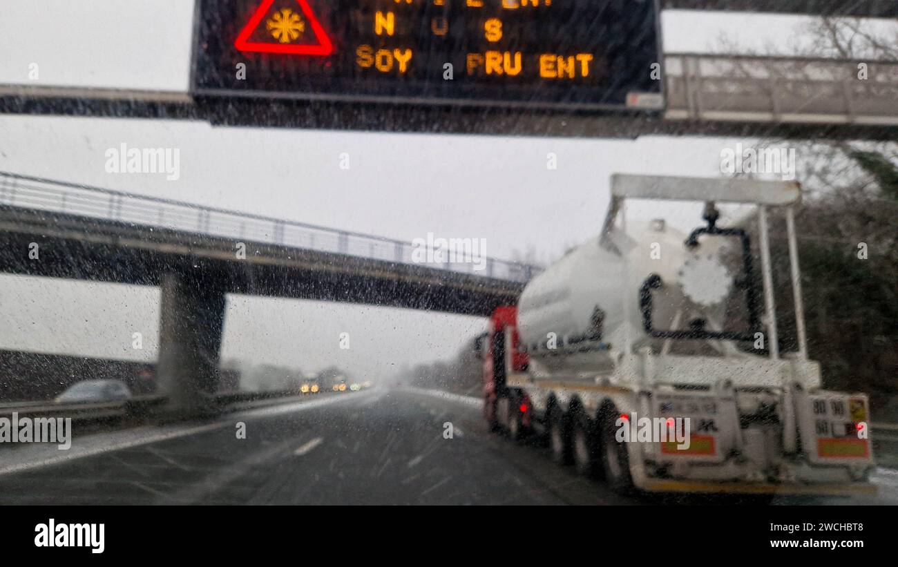 Driving on A4 highway, Champagne region, Haute-Marne, Grand-Est region ...