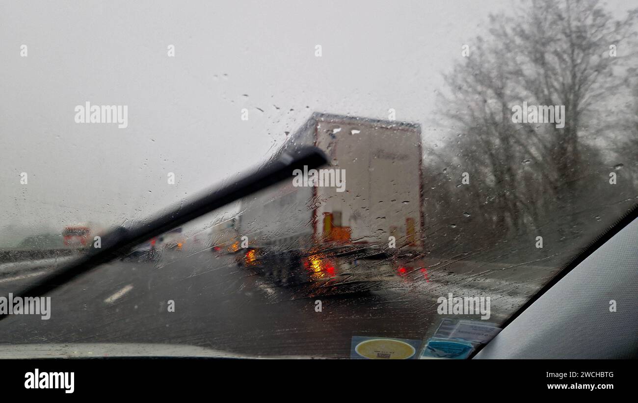 Driving on A4 highway, Champagne region, Haute-Marne, Grand-Est region ...