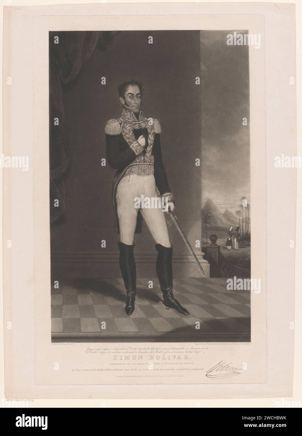 Portret Van Simón Bolívar, Charles Turner, after José Gil de Castro ...