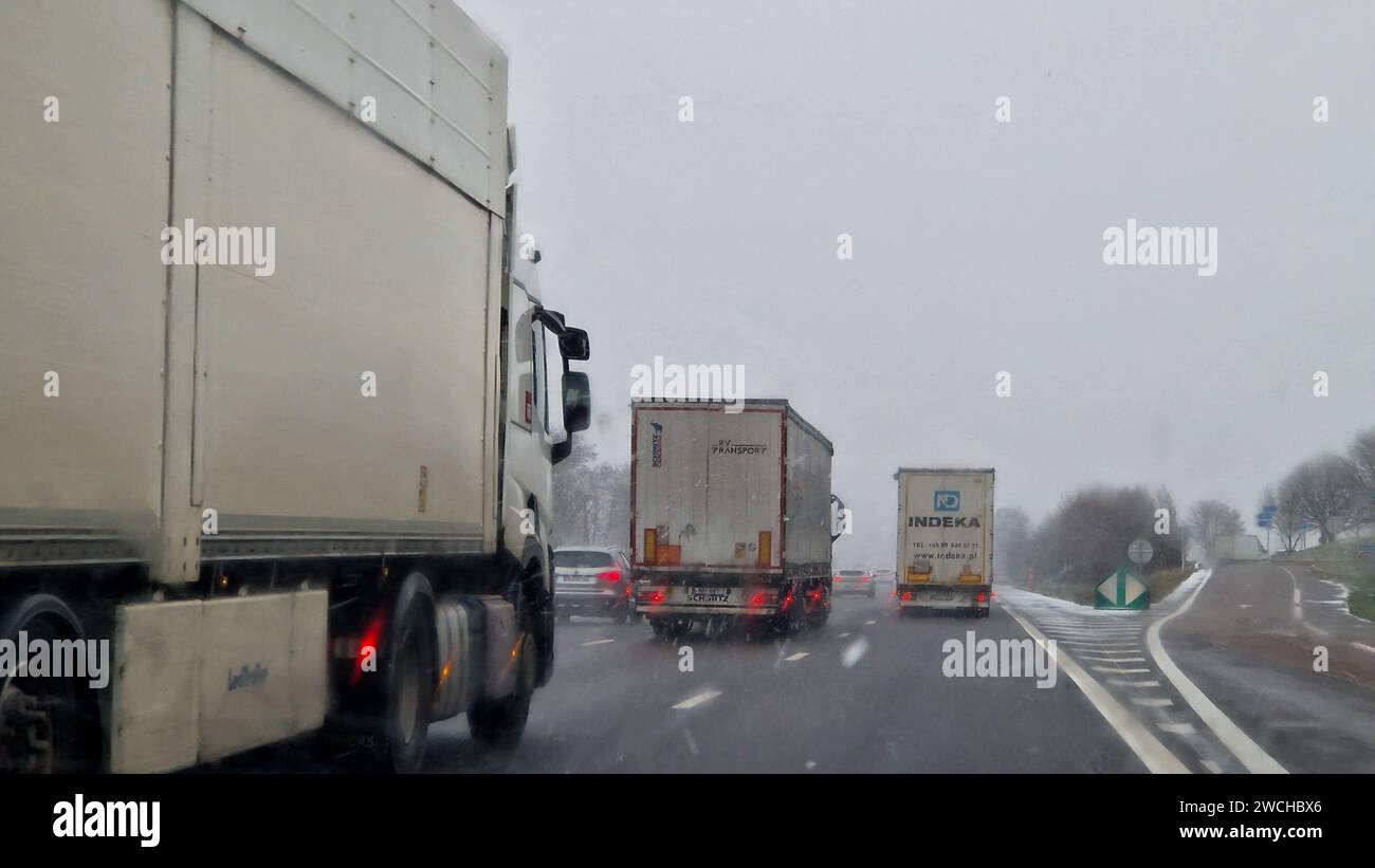 Driving on A4 highway, Champagne region, Haute-Marne, Grand-Est region ...
