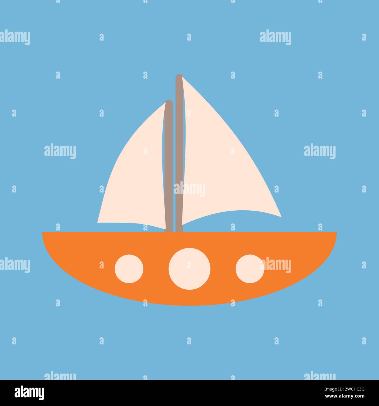 Cartoon yacht vector image. Orange yacht with white sails Stock Vector ...
