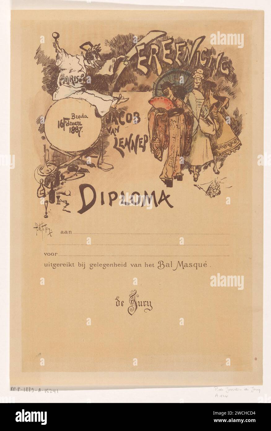 Diploma of the Association Jacob van Lennep in Breda, Pieter de ...